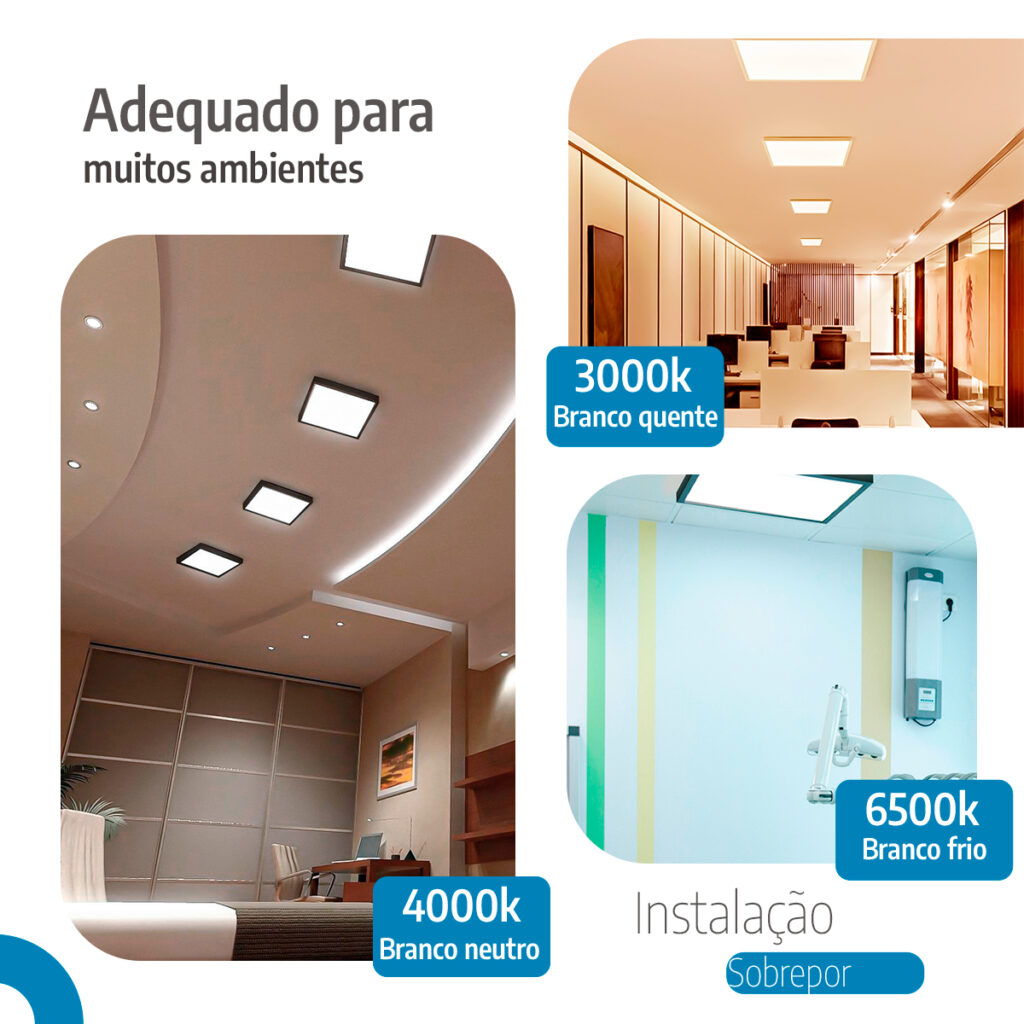 Luminária Painel LED 60x60 Sobrepor — 48 W LED Quadrado